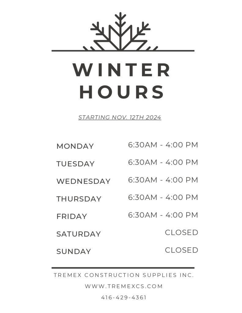 Winter Hours – Tremex Construction Supplies